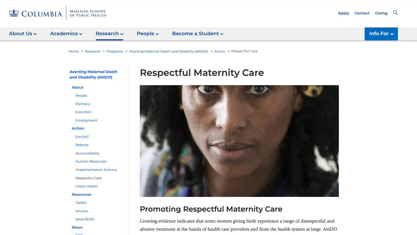 Averting Maternal Death and Disability (AMDD): Respectful Maternity Care - AlignMNH